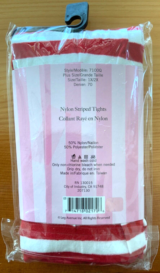 Leg Avenue Red & White Nylon Striped Tights 7100Q Candy Cane Mrs Claus ...