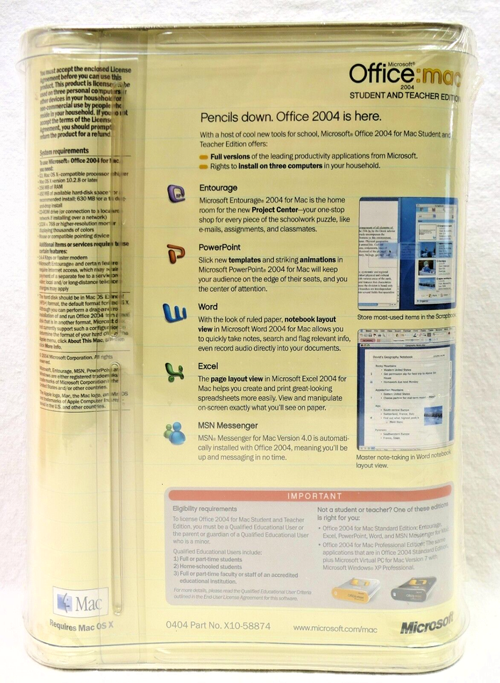 Microsoft Office: Mac 2004 Student & Teacher Edition 3 Keys - New ...