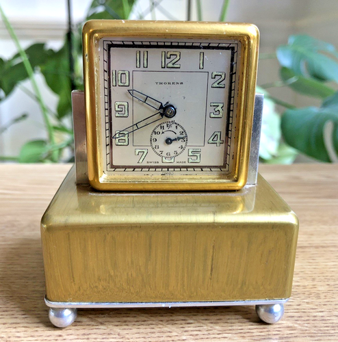 Thorens Musical Alarm Clock Art Deco Gold Tone Time Keeper Music Box ...