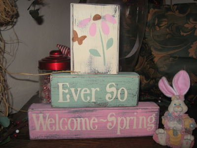 Primitive Spring Sign Set of Blocks Daisy Ever So Welcome~Spring | eBay