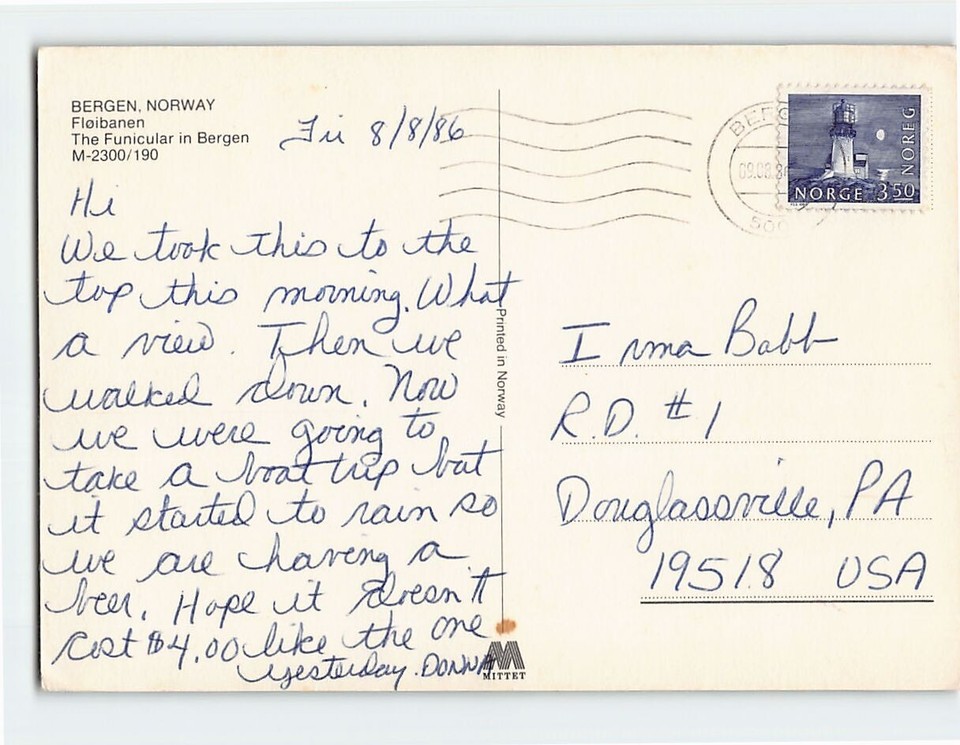 Postcard The Funicular in Bergen Norway | eBay