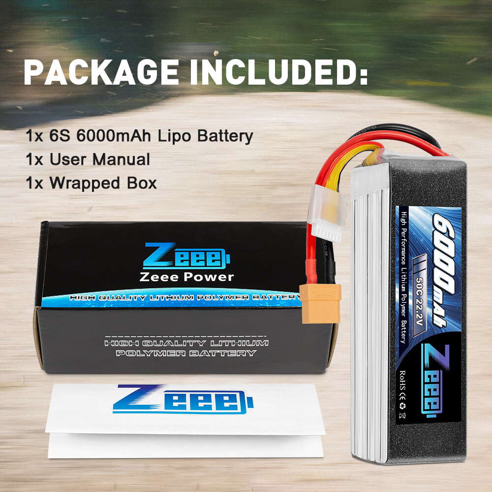 Zeee 6S LiPo Battery 6000mAh 22.2V 50C XT90 for Heli Airplane Quad FPV ...
