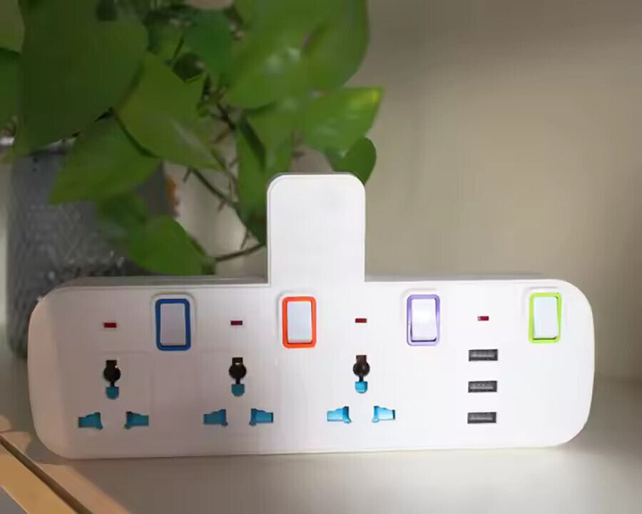 6-in-1 Multi Plug Extension 3 Way 3 USB with Individual Switched Wall ...