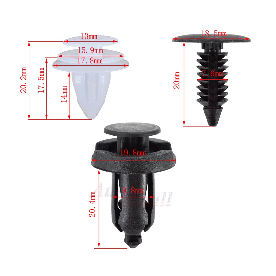 100pcs Front Bumper Fender Moulding Grille Clips Fastener Screw Pin ...