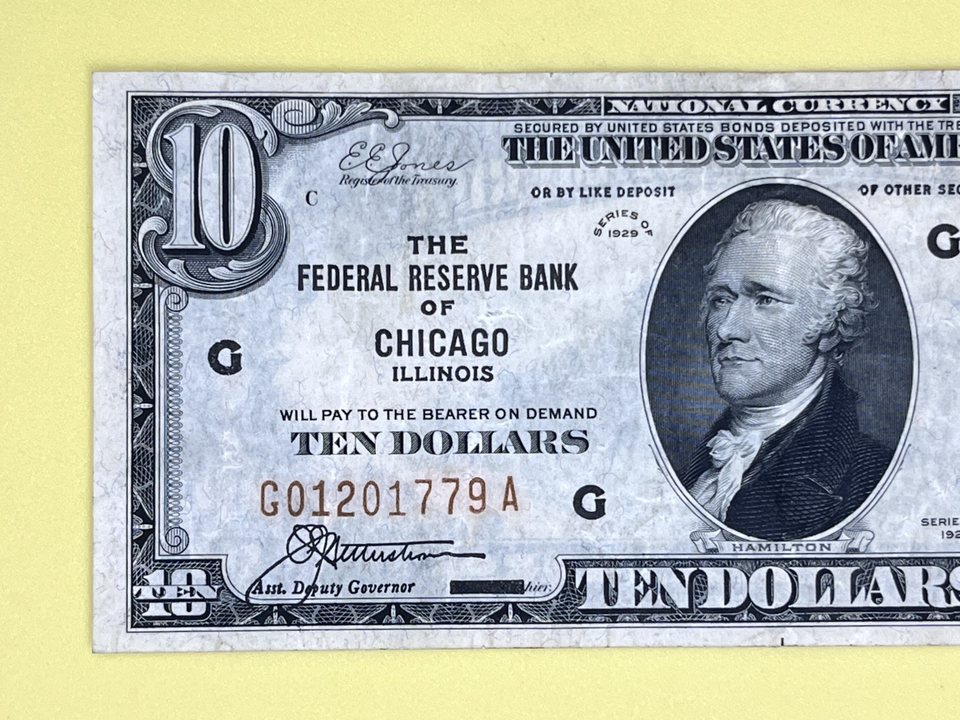 1929 Fr-1860G, $10 National Currency, Brown Seal,Chicago, Series G, Ser ...