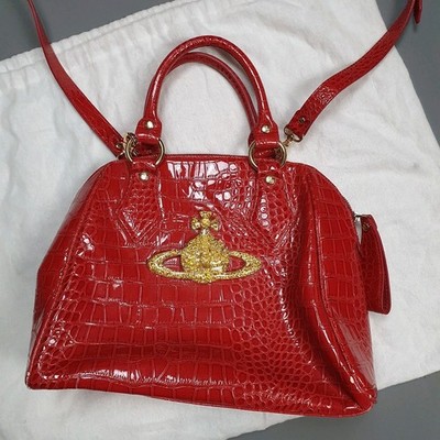 Vivienne Westwood Croc Bag Shoulder Handbag Red Glitter Orb Gold Tote ...
