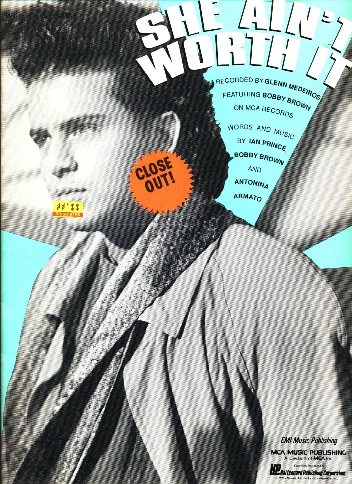 GLENN MEDEIROS BOBBY BROWN SHE AIN'T WORTH IT SHEET MUSIC PIANO/V ...