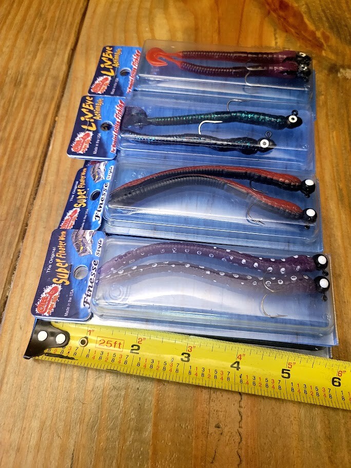 Vintage COTEE Super Floater Fishing Worms Pre Rigged W/ Jigheads Purple ...