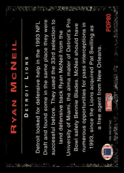 1993 Pro Set Power #PDP80 Ryan McNeil Draft Picks Gold Detroit Lions | eBay