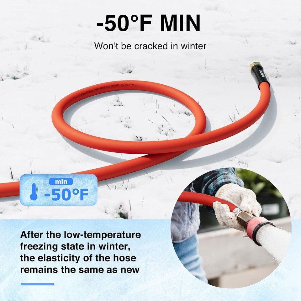 Hot/Cold Water Hose 5/8" x 50 ft,Heavy Duty Red Garden Hose -50℉ to 190 ...