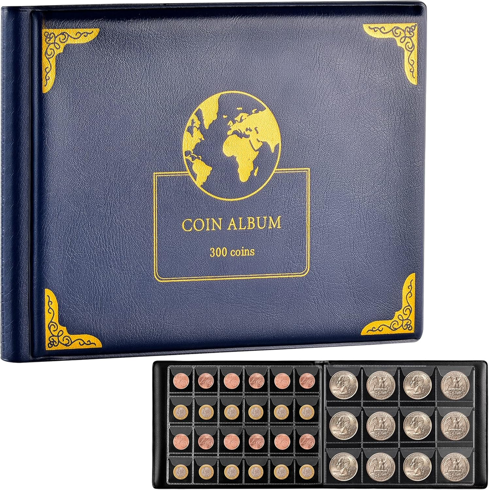 Coin Collection Supplies Holder Book for Collectors, 300 Pockets Coin ...