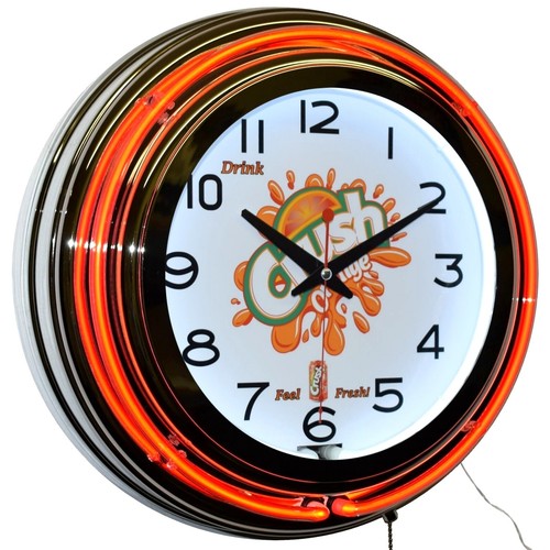 15" Drink Orange Crush Feel Fresh! Double Neon Clock Kitchen Decor ...