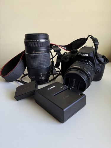 Canon EOS 1200D DSLR Camera with 18-55mm 75-300mm Lenses + Battery ...
