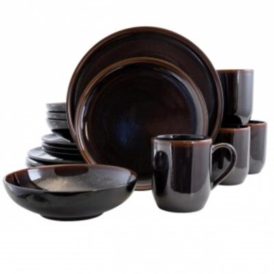 Elama Midnight Beach 16 Piece Dinnerware Set In Metallic Black | eBay
