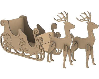 Santa sleigh and reindeer Display set Festive Decor xmas present box ...