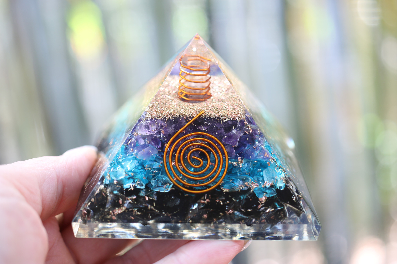 Elite Shungite, Blue Onyx, Amethyst Orgone Pyramid XL 75mm 3in EMF & 5G ...