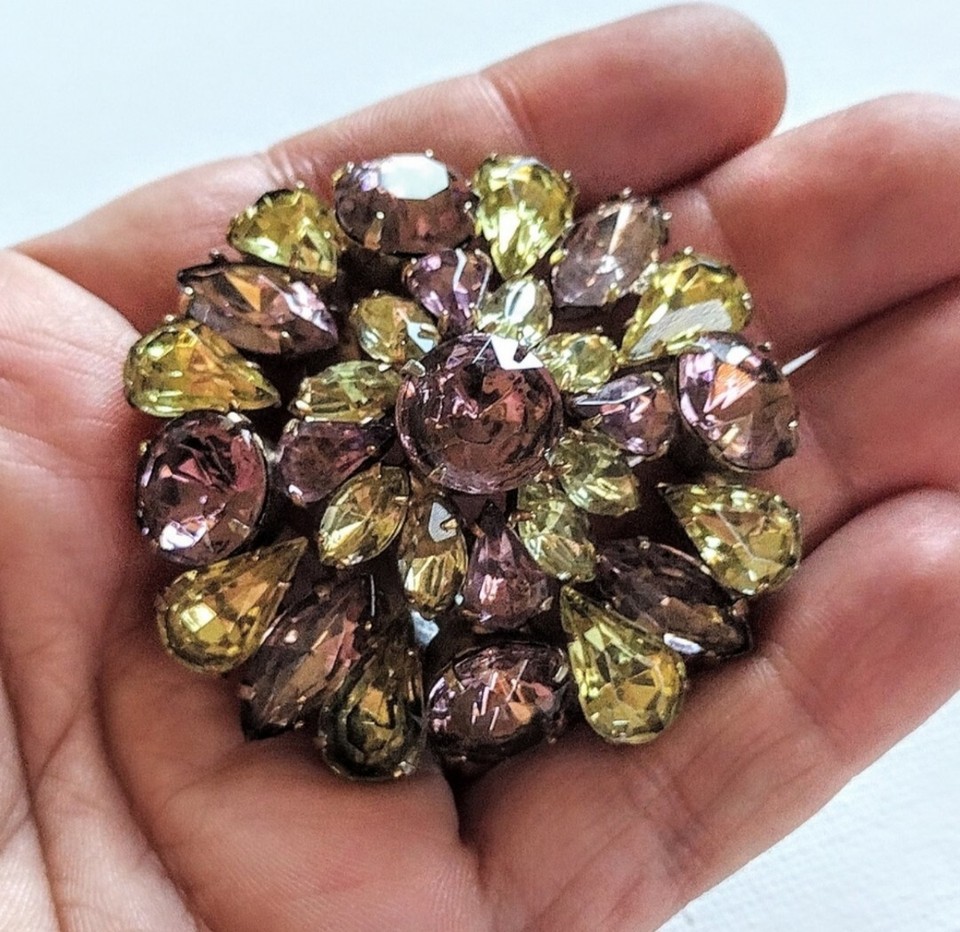 Vintage High End Amethyst Purple Champagne Amber Rhinestone Dome Brooch ...