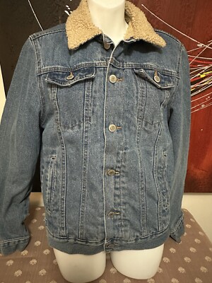 Primark Blue Sherpa Fleece Lined Denim Button Jacket Women's Small | eBay