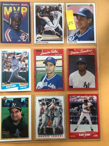 lot of 9 baseball cards ruben sierra ,benito santiago,junior felix ...