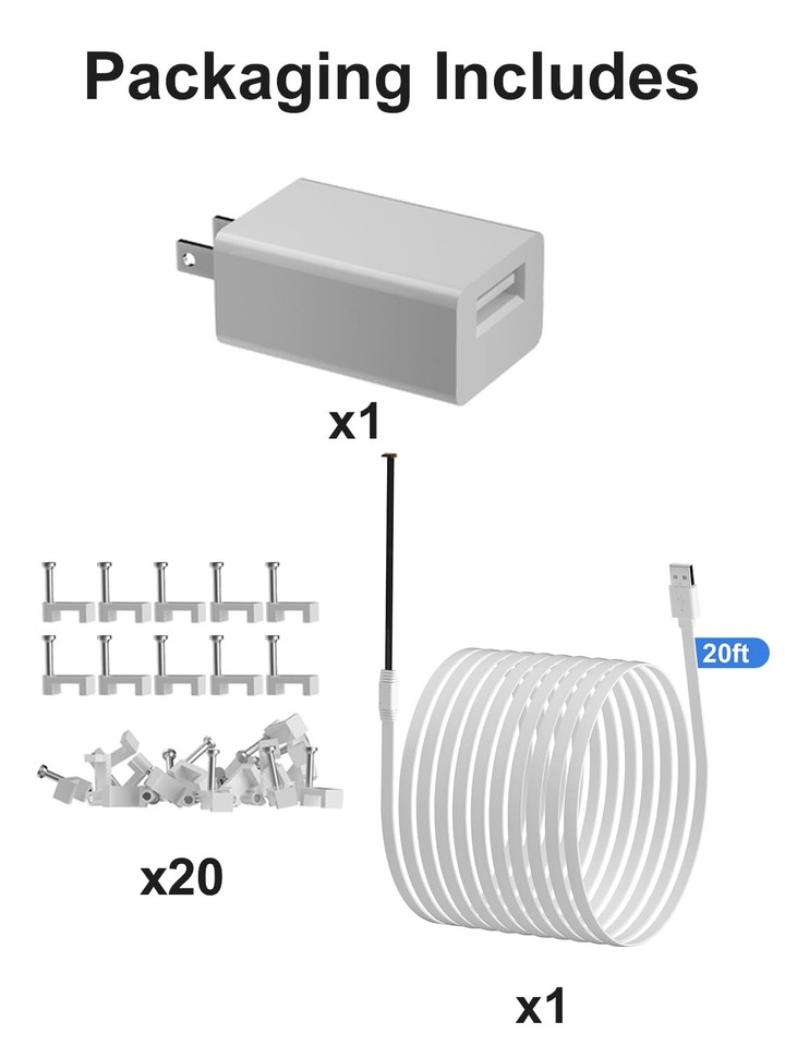 20ft/6m Outdoor Power Cable & Adapter for myQ Smart Garage Door Video ...