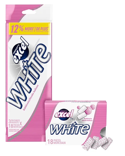 EXCEL White Bubblemint Teeth Whitening Sugar Chewing Gum 18 Pieces 3ct ...