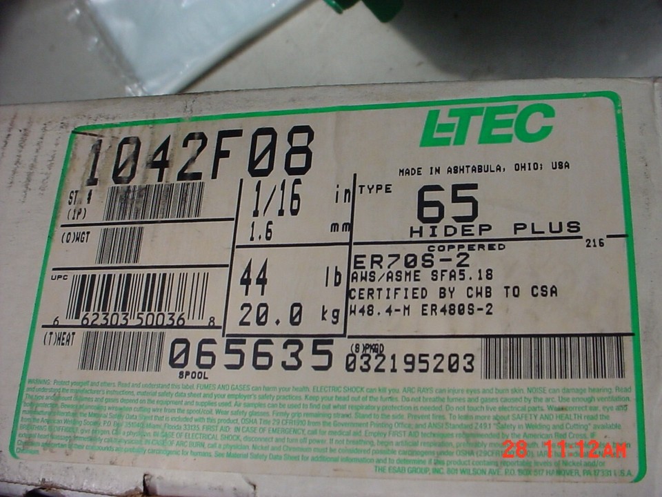 44 Lbs Roll L-Tec (ESAB) 1042F08 MIG Welding Wire Coppered ER70S-2 ...