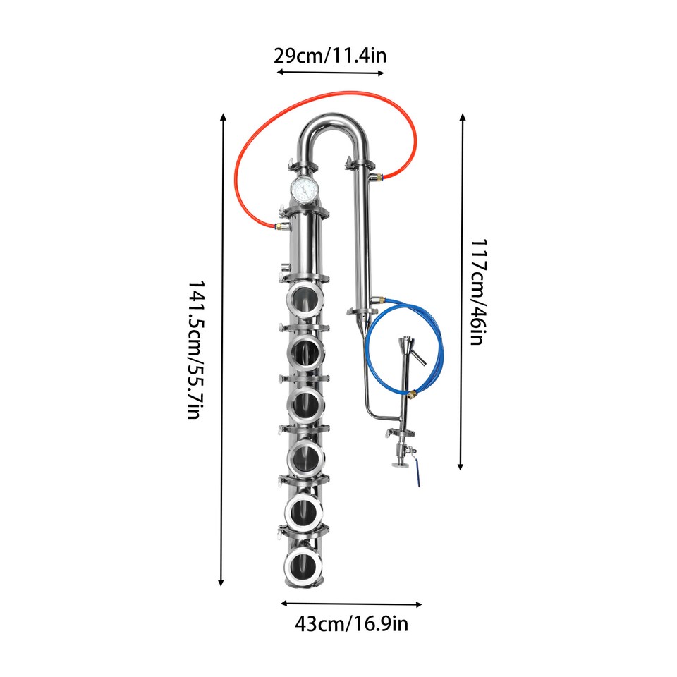4" Steel Moonshine Flute Still Column with Copper Bubble Plates for ...