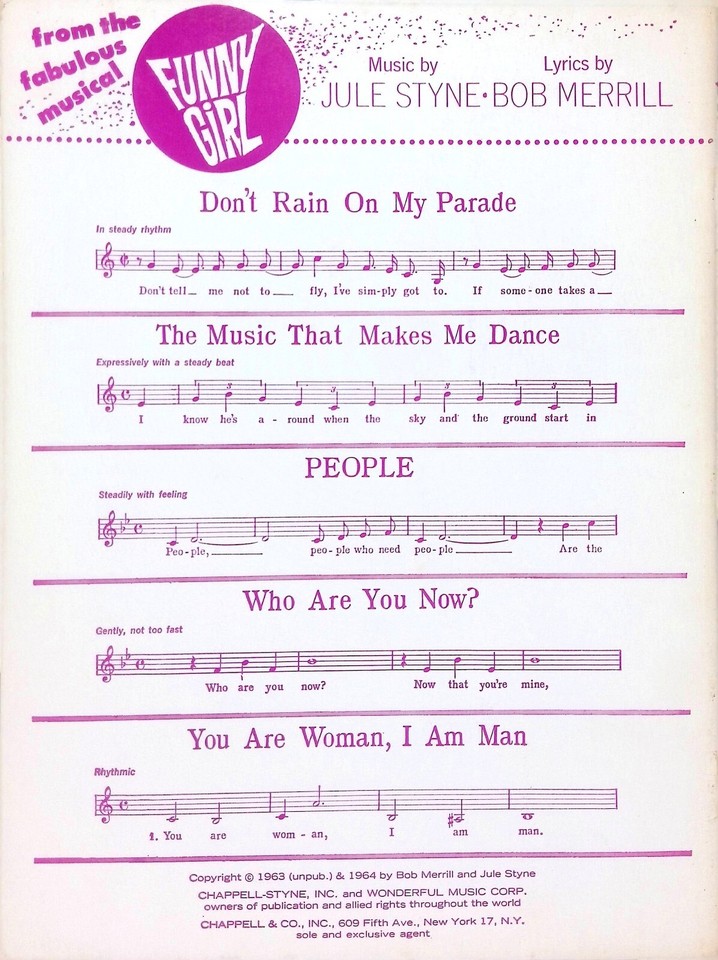Funny Girl Songbook All Organ Selection Jule Styne Bob Merrill Mark Laub Musical | eBay