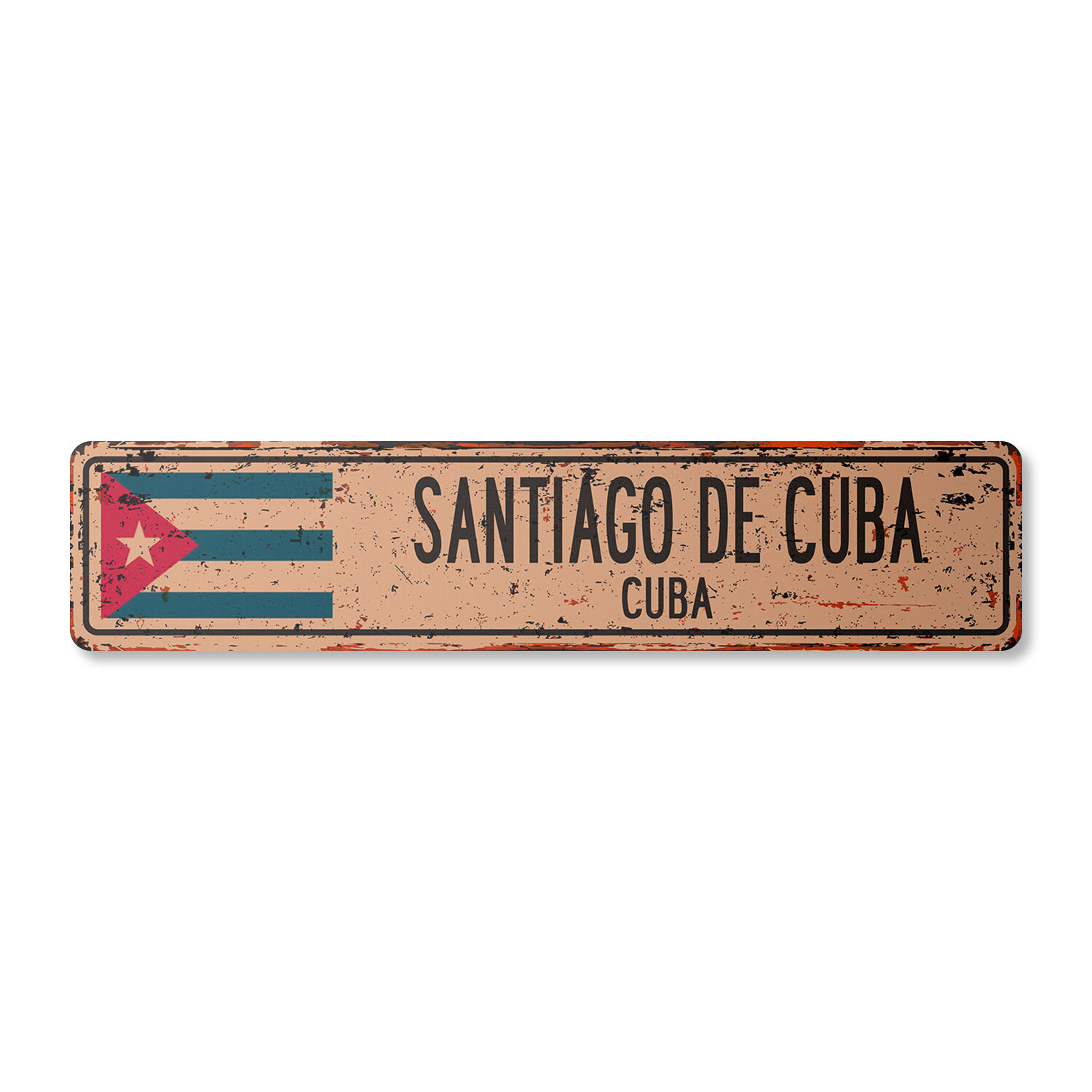 SANTIAGO DE CUBA CUBA Vintage Street Sign Cuban flag city country road ...