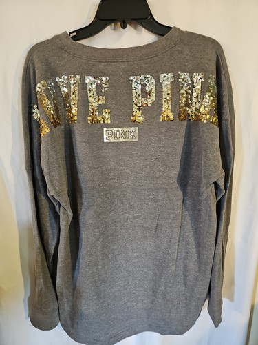 Victoria’s Secret PINK Sequin Bling Logo Campus Light Fleece Shirt Lg ...