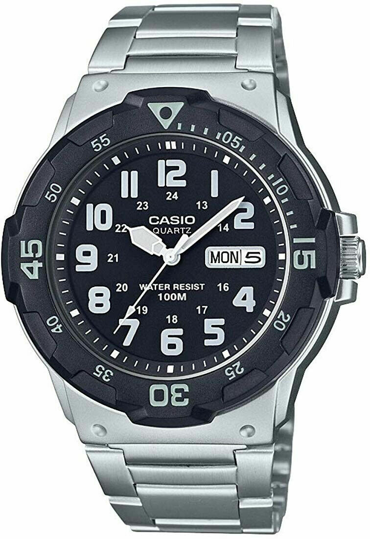 Casio MRW200HD-1BV, Men's Silvertone Bracelet Watch, 100 Meter WR, Day ...