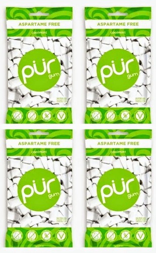 PUR Xylitol Chewing Gum COOLMINT (55 Pieces, 4 Pack) Sugarless Vegan ...