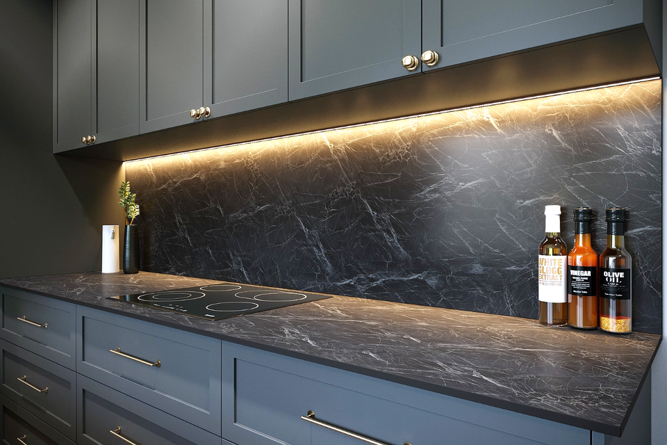 DARK GREY MARBLE Compact Laminate Kitchen Worktop Splashback 6-12mm Not ...