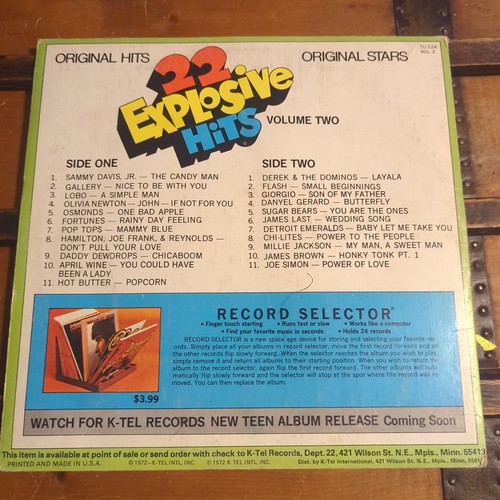 K-Tel - "22 Explosive Hits, Vol 2" (TU 224) LP/Vinyl 1972 Compilation ...