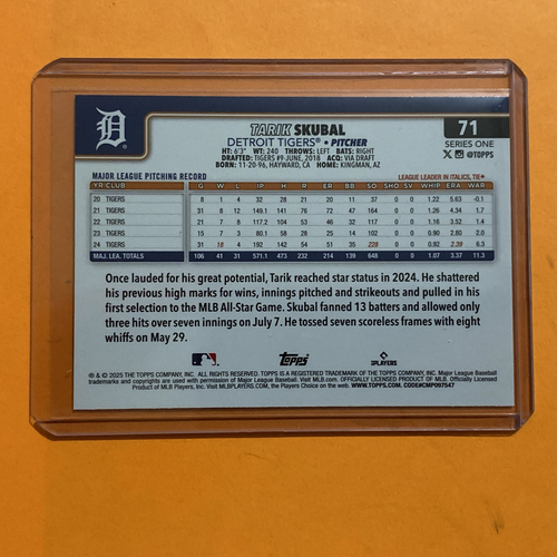 2025 Topps #71 Tarik Skubal Detroit Tigers Baseball Card | eBay