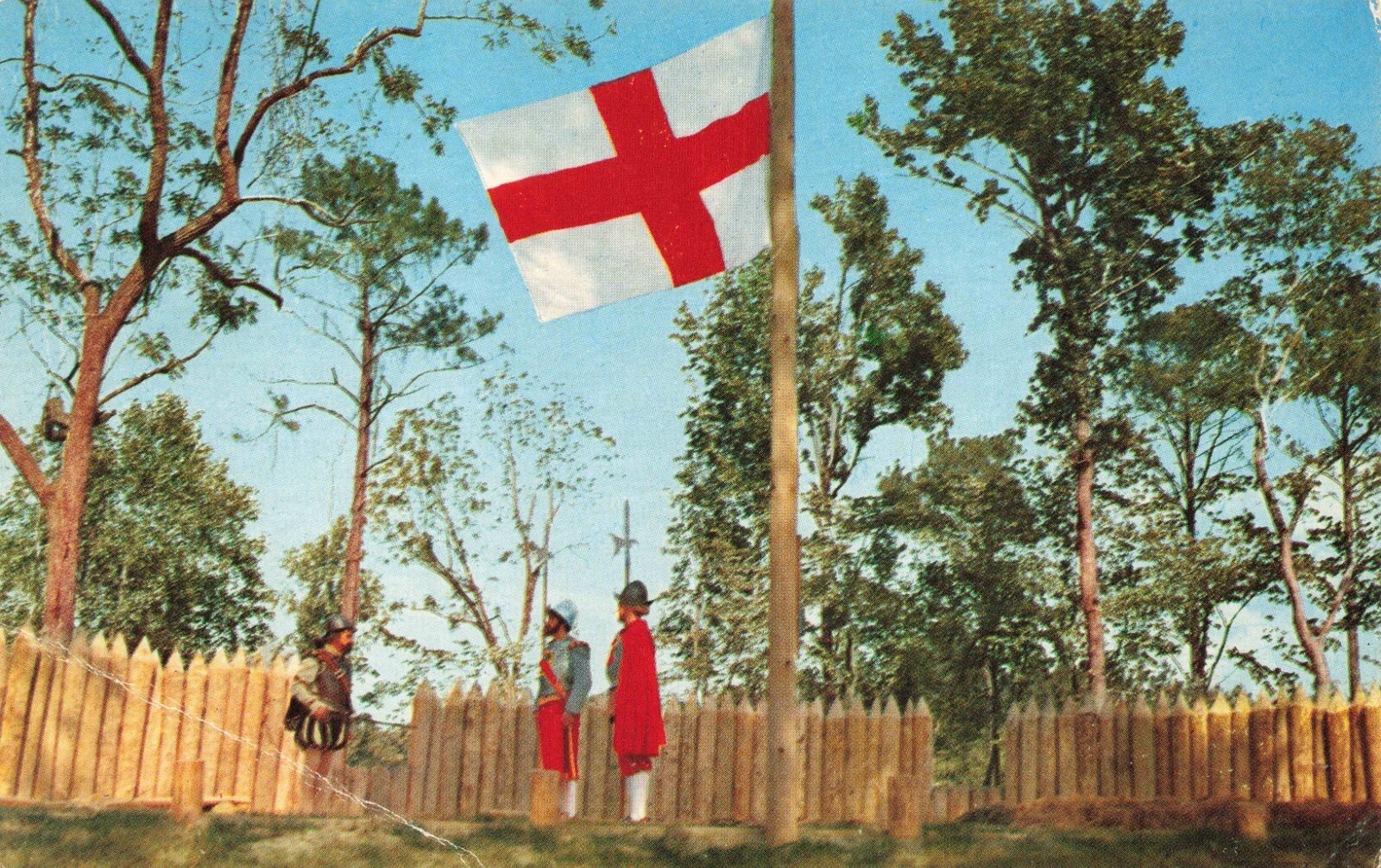 Postcard VA Jamestown Park James Fort William Strachey Flag Arrows ...