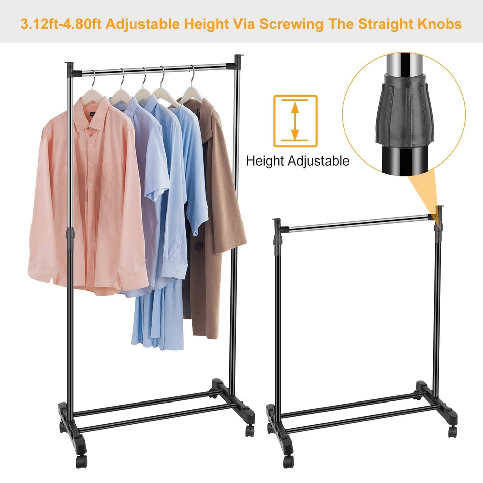 Heavy Duty Clothing Rack Rolling Collapsible Clothes Garment Rack Stand ...