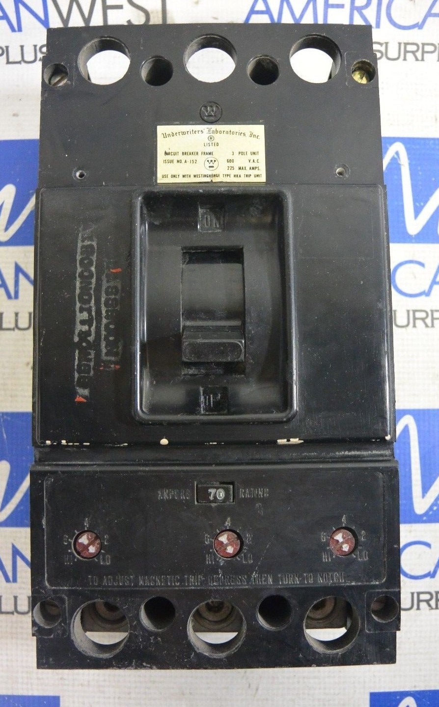 WESTINGHOUSE KA3070 KA-225 AMP FRAME 3P 600V 70 AMP CIRCUIT BREAKER ...