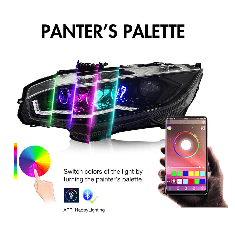 RGB LED Headlights For Honda Civic 2016-2021 FK7 FK8 Type R Head Lamp ...