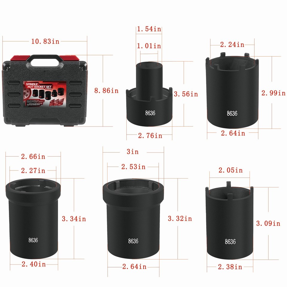 5 Pcs Spindle Nut Sockets Axle Nut Socket Set for Ford Chevy Dodge, 1/2 ...