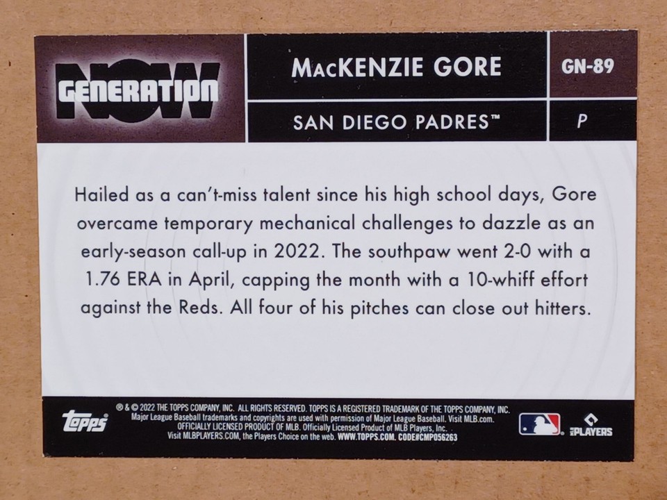 2022 Topps Update Generation Now GN-89 MacKENZIE GORE | eBay
