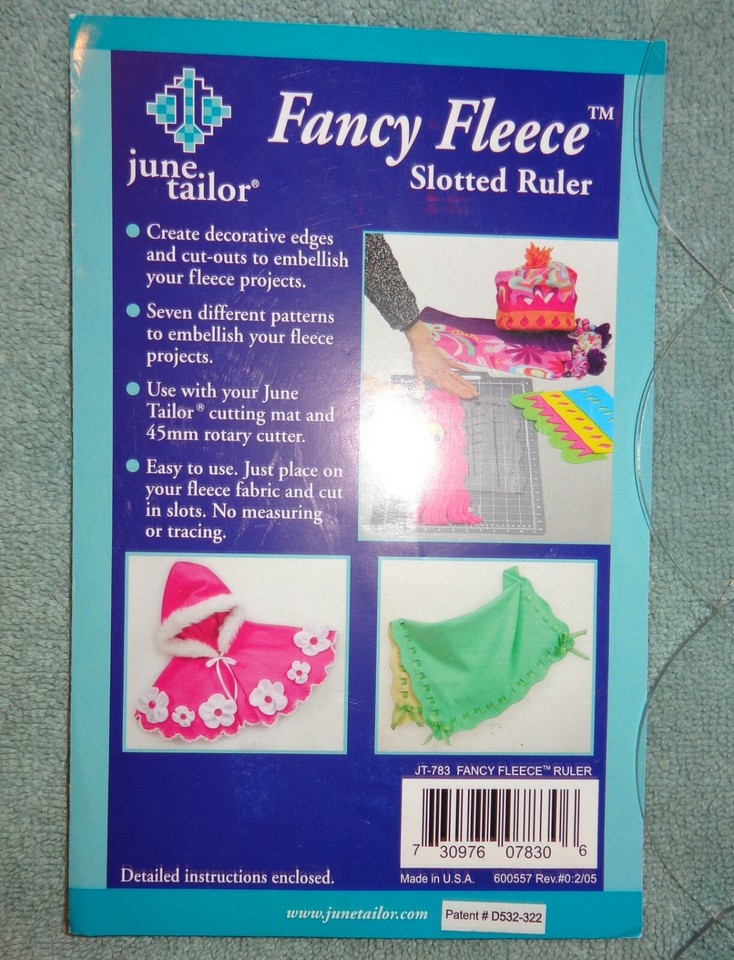 June Tailor Fancy Fleece Slotted Trimmer Ruler Scalloped Quilting ...