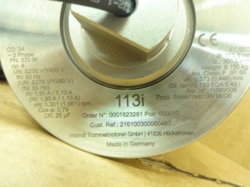 195035 New-No Box; Interroll 1823281 Drum Motor 113i; 300mm W; .448m/s ...
