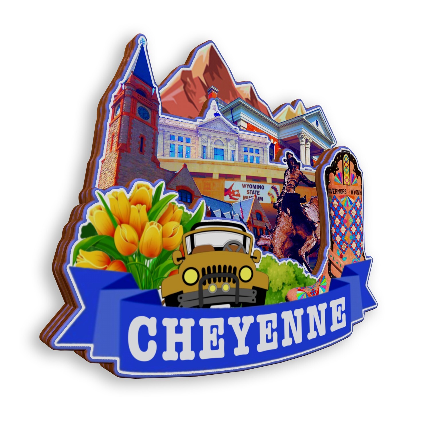 Cheyenne Wyoming USA Refrigerator magnet 3D travel souvenirs wood craft ...
