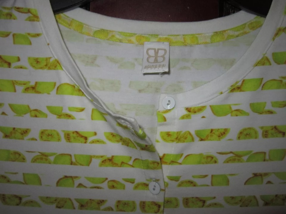 Basler Size 34 XS S Stretch Knit Top Shirt Button Down Striped Lime ...
