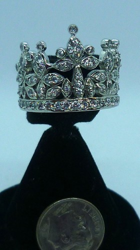 Sparkly Vintage 925 Sterling Silver Cubic Zirconia Crown Cocktail Ring ...