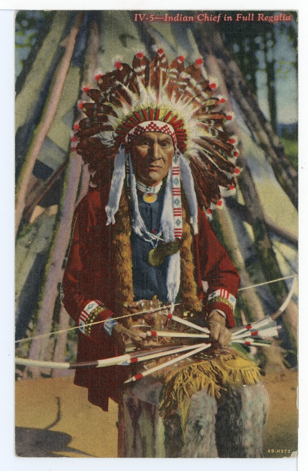 Chippewa Indian Chief in Full Regalia BOW & ARROWS Headdress Vintage ca ...