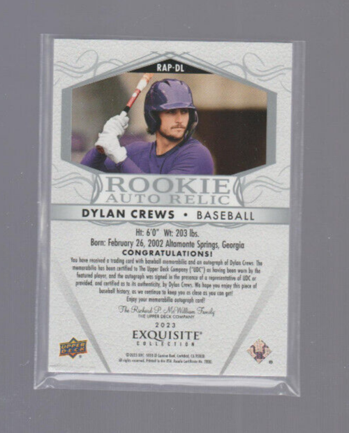 DYLAN CREWS 2023 UPPER DECK GOODWIN CHAMPIONS EXQUISITE RC AUTO PATCH ...