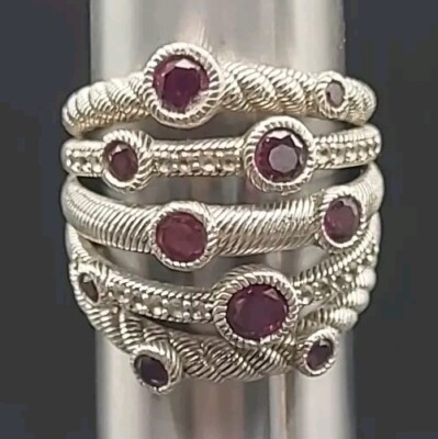 Judith Ripka 5 Cable Stacked Sterling Silver Ring Amethyst/CZ Stones ...