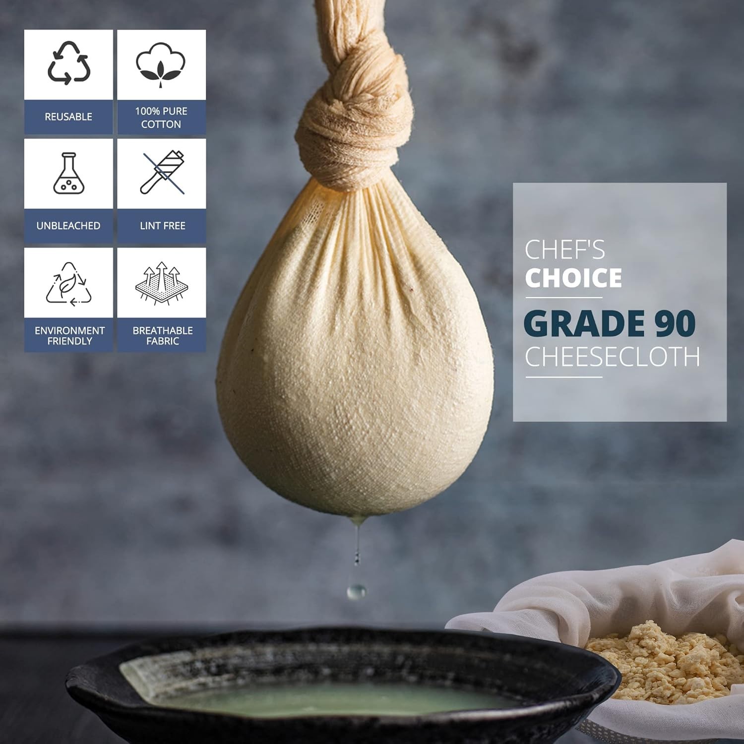 Cheesecloth Grade 90, 9 Sq Ft, 100% Pure Cotton, Unbleached Ultra Fine ...